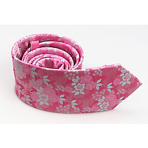 Elfeves Men's Women Boys Pink White Small Designer Jacquard Silk Tie Formal Self Necktie