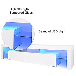 MTFY Modern TV Stand with LED Light, Entertainment TV Stand Cabinet with Single Drawer, Television Table Center Furniture for Living Room Bedroom, for 52'' TV, White