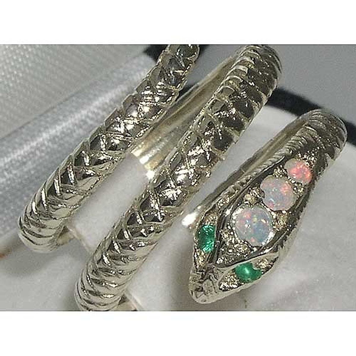 LetsBuyGold 925 Sterling Silver Natural Opal and Emerald Womens Promise Ring - Size 5.5