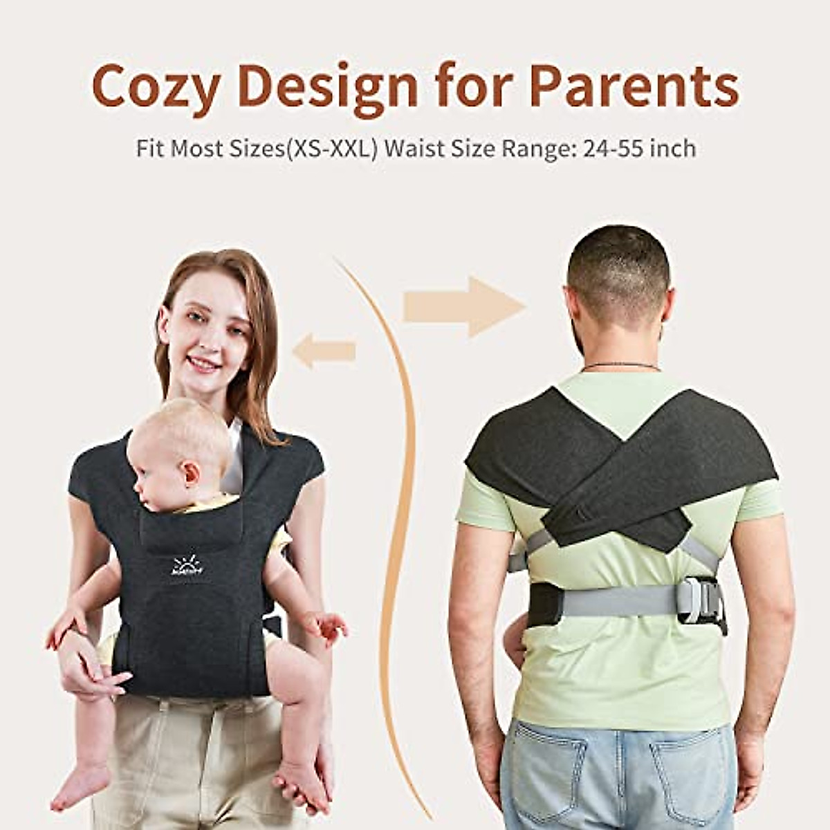 Newborn Carrier, MOMTORY Baby Carrier(7-25lbs), Cozy Baby Wrap Carrier, with Hook&Loop for Easily Adjustable, Soft Fabric, Deep Grey