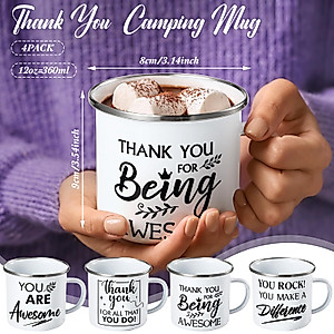 Tanlade 4 Pcs Thank You Mug Employee Appreciation Gifts 12 oz Enamel Coffee Mugs with Handle White Inspirational Cups Appreciation Gifts for Employee Coworkers Teacher Nurse Volunteer(Stylish)