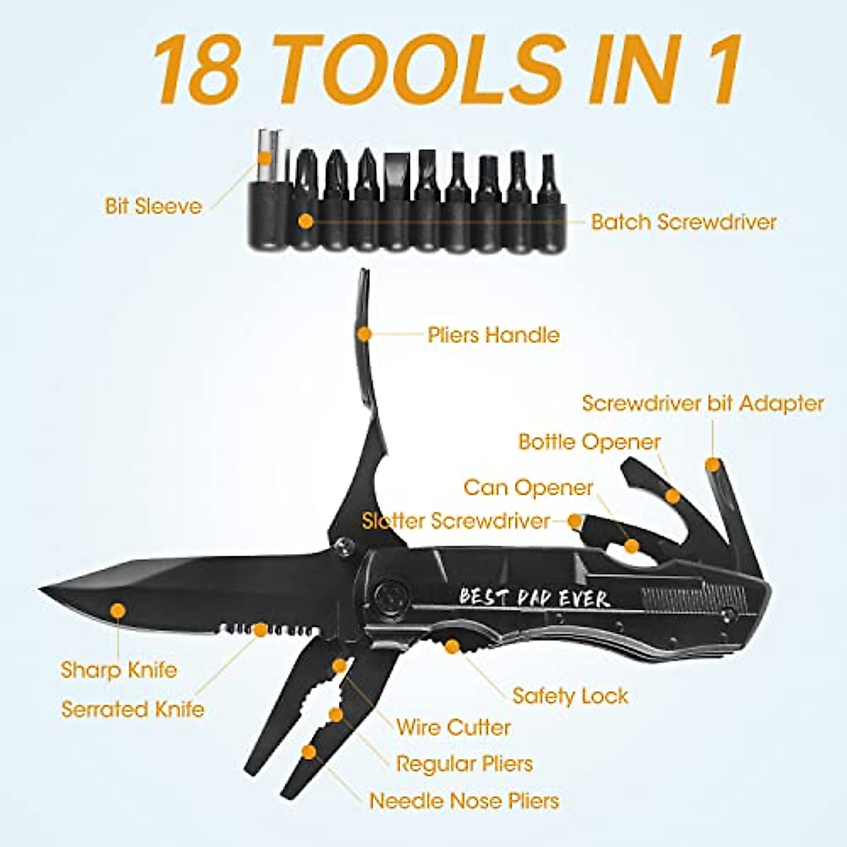 Gift For Dad, Multitool Pocket Knife, Cool Gadgets For Men, Christmas Birthday Gifts For Men Him Dad, Grandpa Fathers Gift Day From Wife Son Daughter.