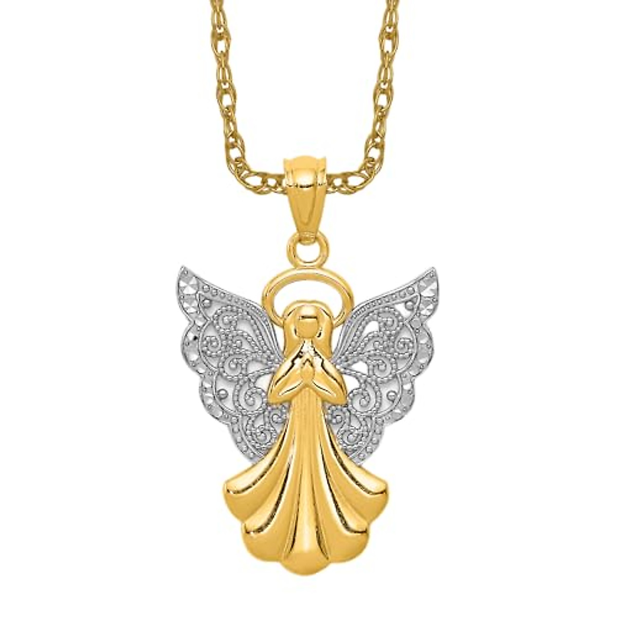 IceCarats 14K Yellow Gold Antique Filigree Guardian Angel Necklace Protect Us Cherub Pendant Religious Charm Only