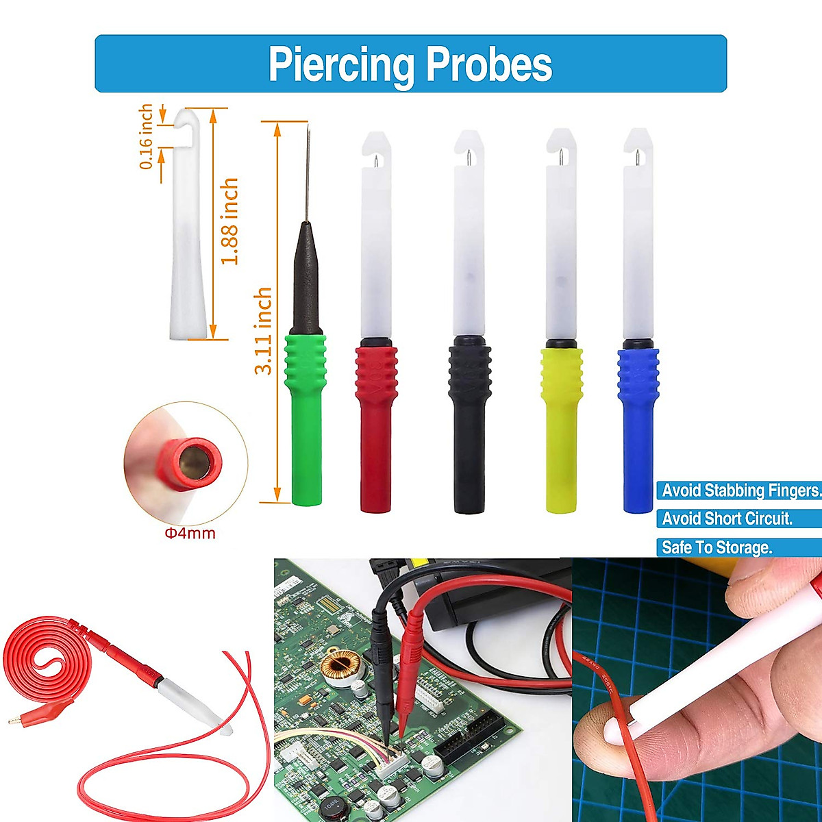 Testeronics 47 in 1 Back Probe Kit with 6 Pockets Roll Up Tool Bag |5 PCS Wire Piercer with Cover| 20 PCS Back Probe Pin | 10 PCS 4mm Banana Plug to Alligator Clip Circuit Test Lead 39.37 inch