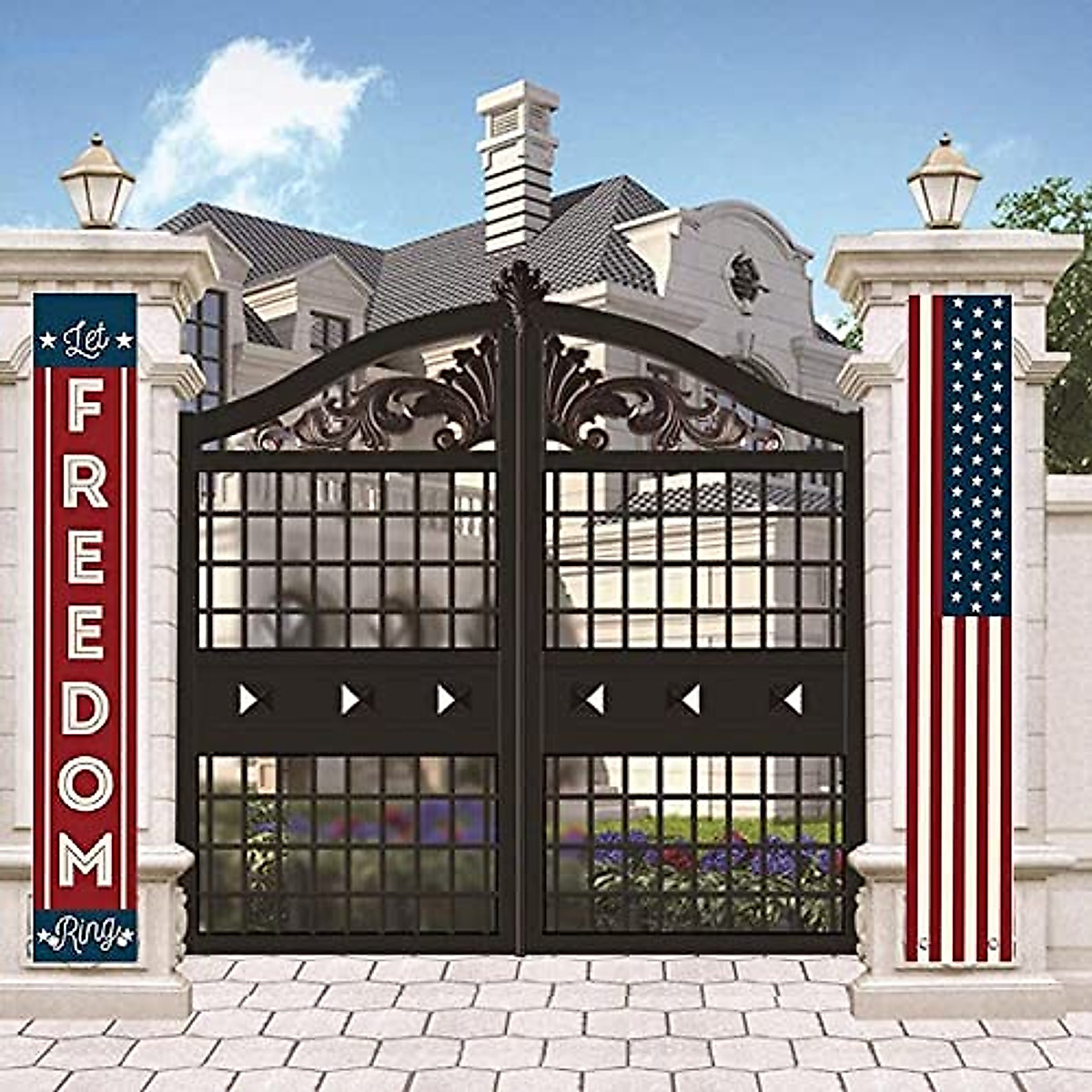 Decorations for 4th of July Decor, Hanging American Flag and “Let FREEDOM Ring” Banners, Fourth of July Party Supplies Indoor Outdoor-Red White Blue Decor Independence Day Outdoor Pull-Down Door Banners