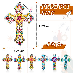 Ireer 6 Pcs Cross 5D Diamond Art Kit for Kids Adult DIY Painting Kit Religious Crystal Cross Diamond Bookmarks for Reading Lover Home Office School Project Read DIY Crafts Gifts, 6 Styles