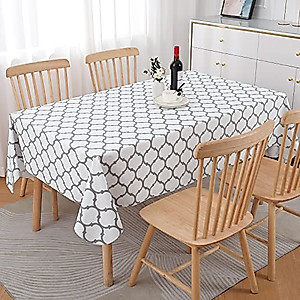 smiry Rectangle Table Cloth, Waterproof Vinyl Tablecloth with Flannel Backing for Rectangle Tables, Wipeable Spillproof Plastic Tablecloths for Dining, Camping, Indoor and Outdoor (60" x 84", White)