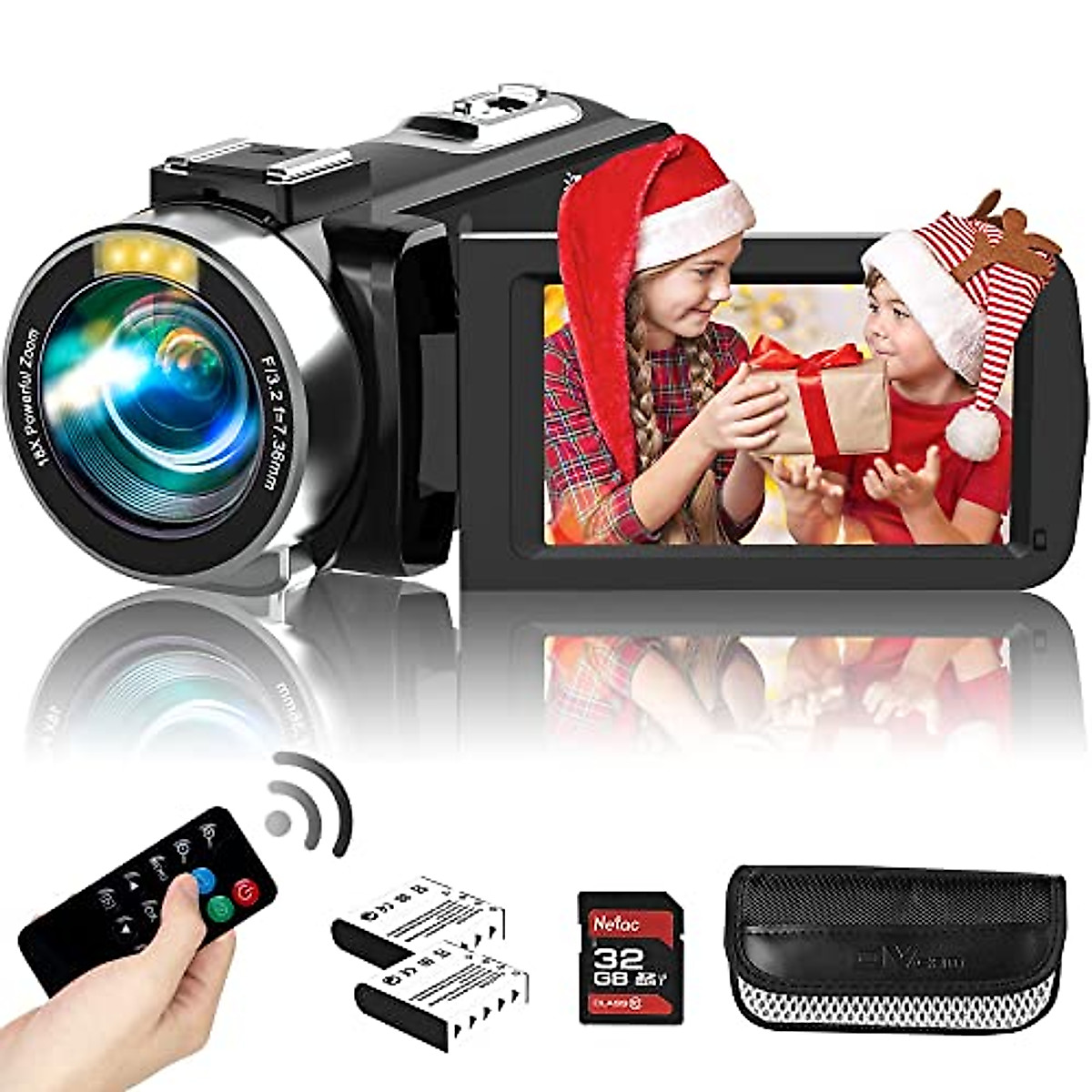 Rawiemy Video Camera Camcorder HD 2.7K 48.0MP Video Recorder Camera Vlogging Camera for YouTube Kids Camcorder with 3" LCD Screen,Remote,2 Batteries and 32G SD Card