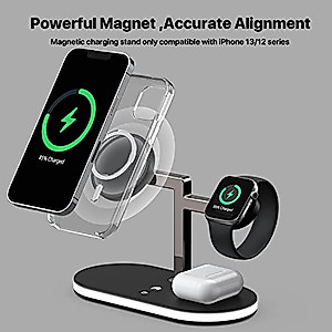 3 in 1 Aluminum Alloy Magnetic Wireless Charger for Magsafe Charger Stand GREENLEMON Fast Wireless Charging Station for iPhone 14 13/12 Series Apple Watch Airpods with LED Lamp 18W Adapter Black