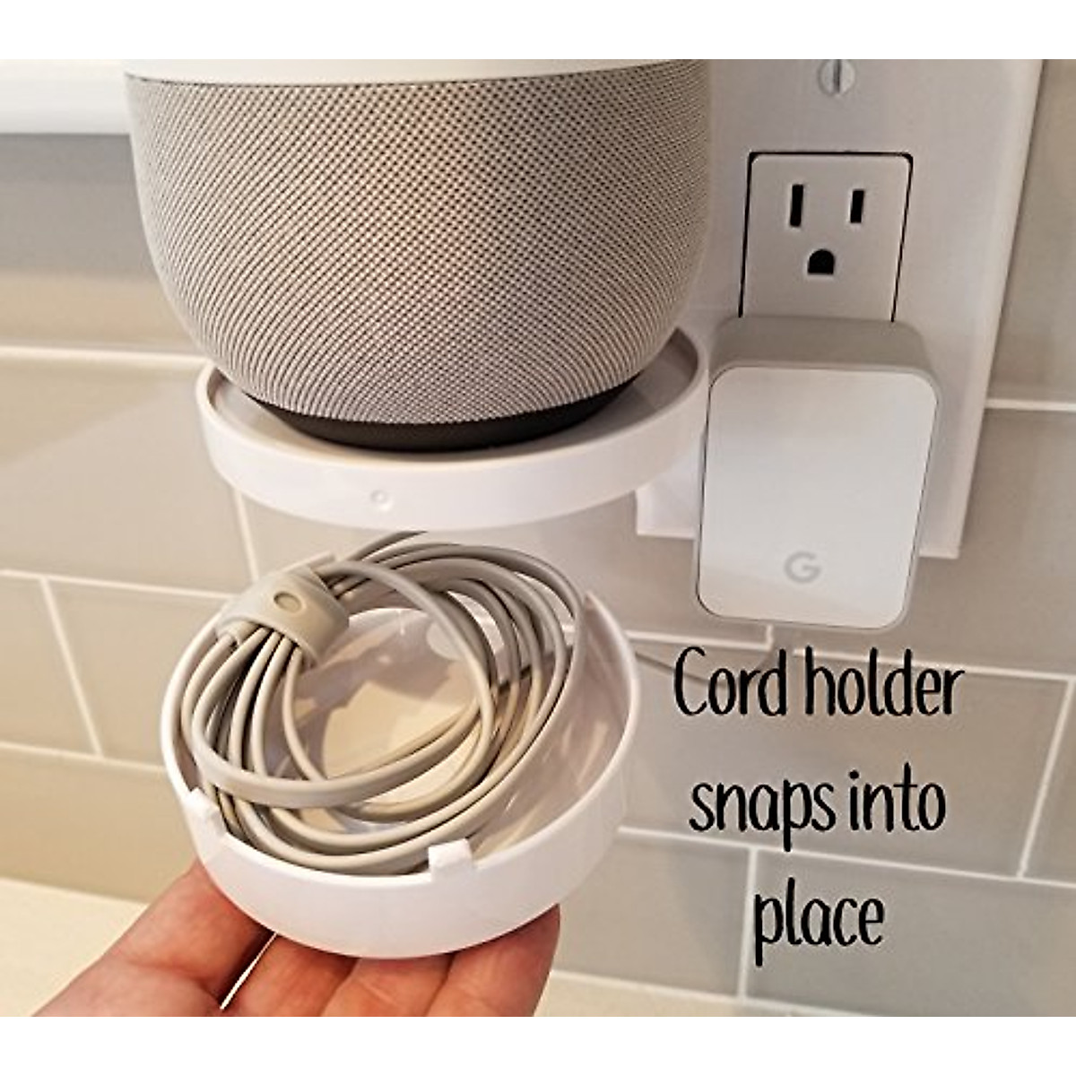 Mount Genie Smart Home Outlet Shelf: Hidden Cord Storage and Extra Custom Short Cords Great for Google Home, Nest, Security Cameras, Smart Speakers, and More