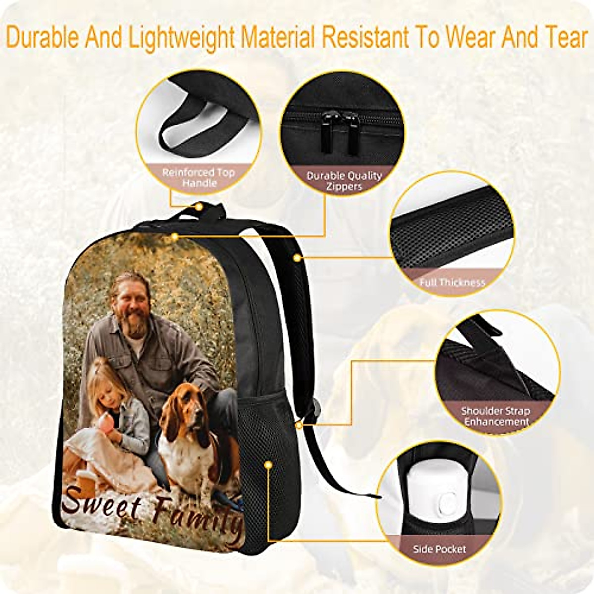 Boneker Custom Backpack Personalized Backpack with 1-9 Photo Customize Your Image Text Name Logo Waterproof Laptop Bag (1 Photo)