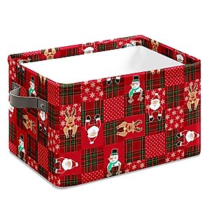 SOLONDA Large Foldable Storage Basket with Handles Closet Baskets for Organizing, Winter Snowman Snowflake Polyester Basket for Storage, Collapsible Storage Bin 10 x 14 x 8 inches