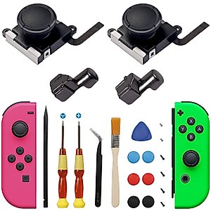 [Upgraded Version] Joycon Joystick Replacement, 3D Joystick Analog Thumb Stick for Nintendo Switch Joycon Repair Kit Include Full Repair Tool Kit, 2 Alloy Lock Buckles, 2 Jon Con Joystick Replacement