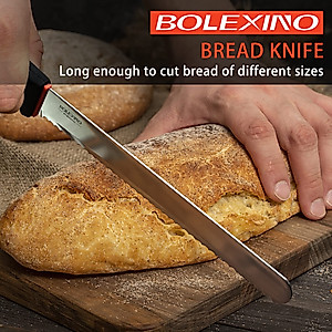 BOLEXINO Bread Knife 10 Inch Serrated With Sheath And Wide Wavy Edge, Professional Bread Knife for Homemade Bread, Crusty Breads, Cake, Bagel, 2.5MM Thickened High Carbon Stainless Steel