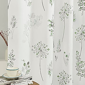 XTMYI Short Bathroom Curtains for Small Window,80% Blackout Watercolor Eucalyptus Wildflowers Boho Curtains for Kitchen Nursery,45 Inch Length,Sage Green and Grey