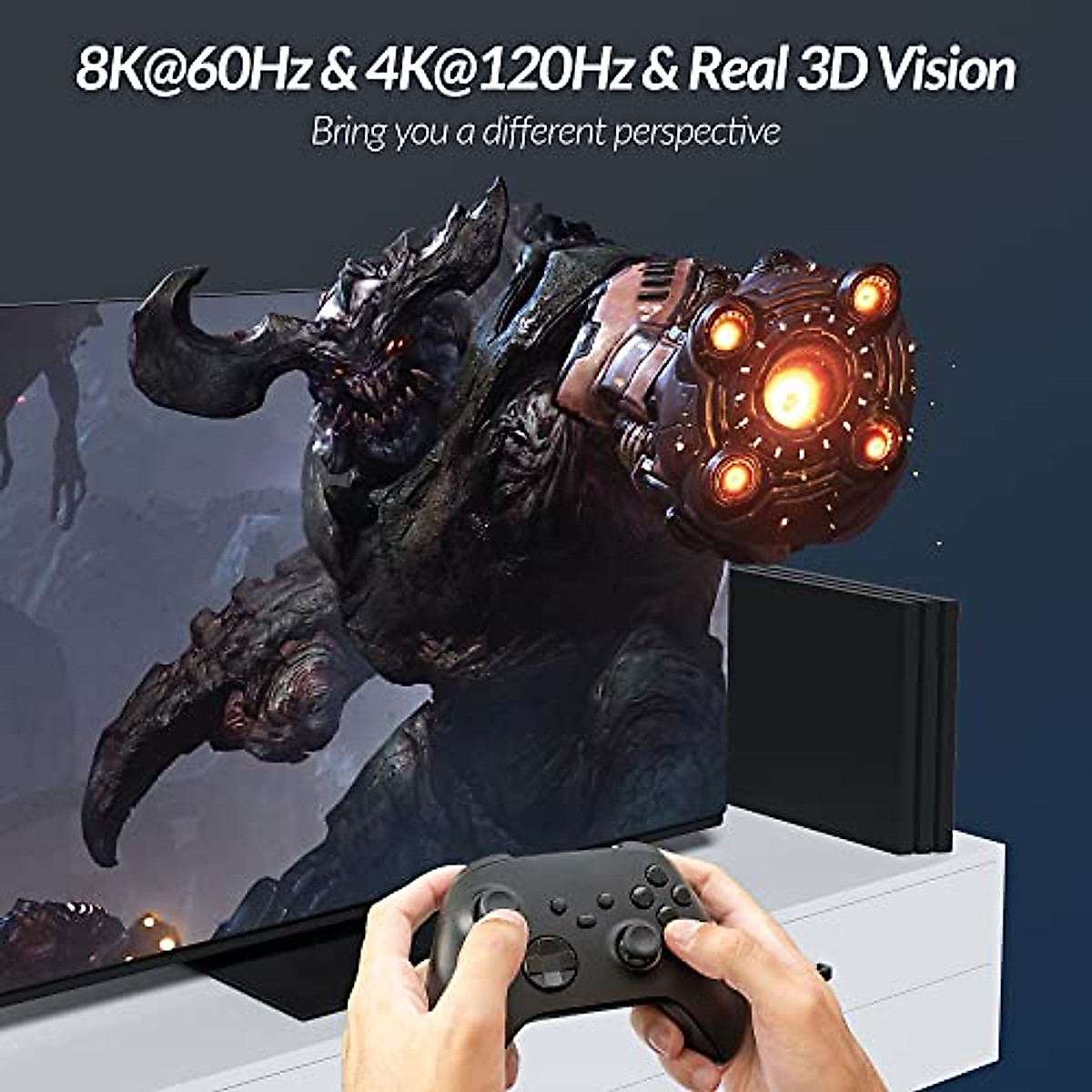 Elecan 8K HDMI 2.1 Cable (Certified) 8 Ft/2 Pack, 48Gbps Braided HDMI Cord for 8K@60Hz 4K@120Hz 2K 1080P, Dynamic HDR, eARC HDCP 2.2&2.3 Dolby Vision for PS5,PS4, Xbox HD TV with Ties and Adapters