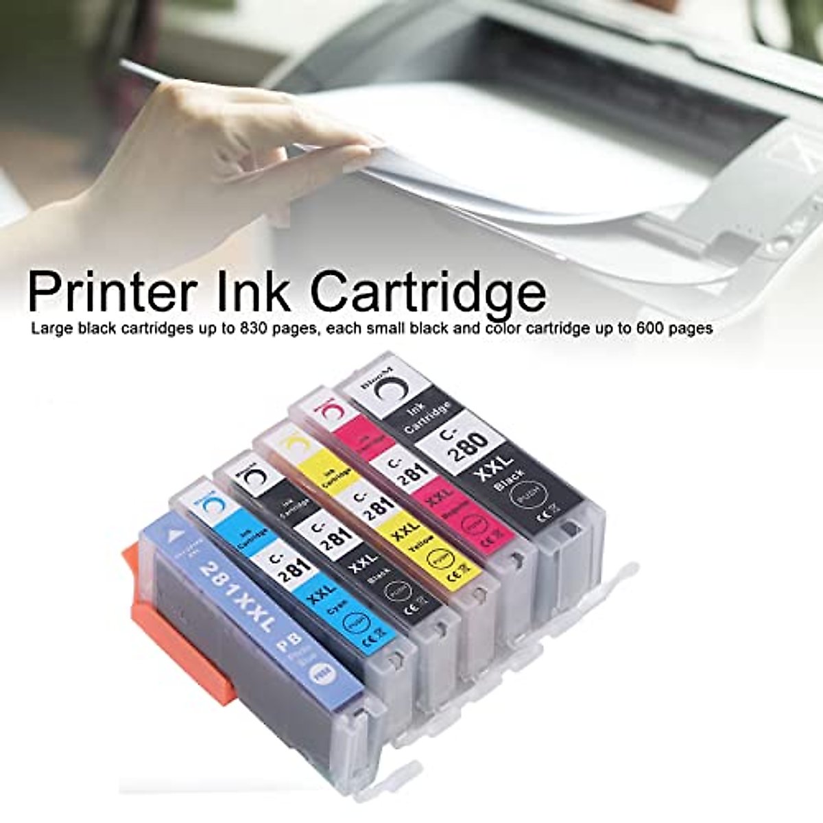 280-281 Ink Cartridge, Output Colorfast Printing Large Capacity Cartridge Combo Pack, Replacement for PIXMA TS702 TR7520 (BK BK C M Y PB)