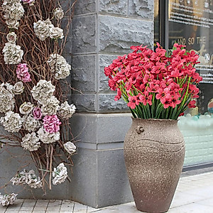 URSTOUD 6 Bundles Artificial Orchid Flowers, Fake Artificial Greenery UV Resistant No Fade Faux Plastic Flowers for Wedding Bridal Bouquet Indoor Outdoor Home Garden Kitchen Office Table Vase(Fuchsia)