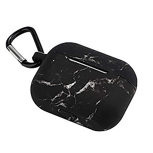 Seadream Silicone Printed Marble Designer Protective Cover Case with Metal Keychain Compatible with Airpods Pro (Marble Black)