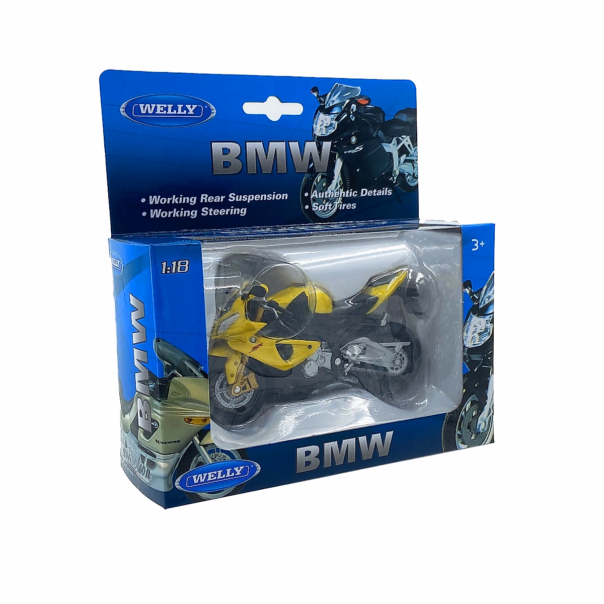 Welly Die Cast Motorcycle Yellow Compatible with S1000RR, 1:18 Scale