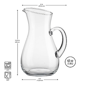 Glass Water Pitcher with Spout – 63 Oz. Elegant Serving Carafe for Water, For Cocktails, Juice, Water – Clear Glass Beverage Pitcher.