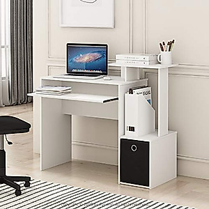 Furinno Econ Multipurpose Home Office Computer Writing Desk, White/Black & Luder Bookcase/Book/Storage, 5-Tier, White