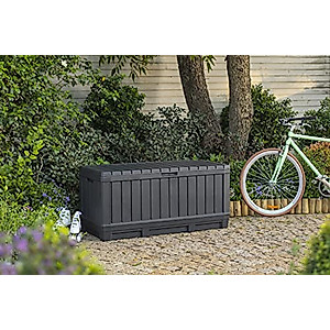Keter Kentwood 90 Gallon Resin Deck Box-Organization and Storage for Patio Furniture Outdoor Cushions, Throw Pillows, Garden Tools and Pool Toys, Graphite