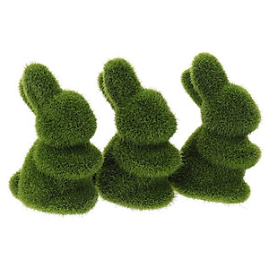 NUOBESTY Easter Moss Bunny Figurine, Green Miniatures Rabbit Garden Decorations Easter Furry Flocked Standing Rabbit Statue Easter Party Favor for Home Office Table Ornament