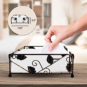 Iron Rustic Napkin Holder for Table – Flat Napkin Holder with Secure Pivoting Arm for Kitchen Tissue – Home Decor Black Napkin Holder with Bronze Leaves – Indoor and Outdoor Kitchen Decor by Maypes