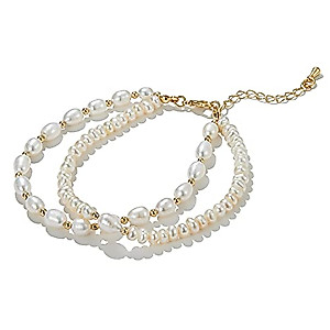 KVLmoze Layered Pearl Bracelets Vintage Stylish 3-5mm Handpicked Double Layer Pearl Strand Bracelet for Girls Women