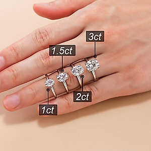 getlove Oval Cut Moissanite Engagement Ring 2 Carat Solitaire Moissanite Ring 18K White Gold Plated Solid Silver D-Color VVS1 Lab Created Diamond Ring Promise Ring for Her Wedding Ring Size 5