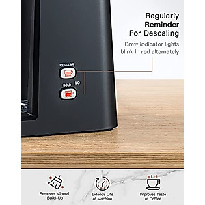 Tastyle Single Serve Coffee Maker for K Cup & Ground Coffee, Regular and Bold Brew Options, Small Coffee Machine Single Cup with Descaling Reminder, Fits Travel Mug, 6 to 14 Oz Brew Size, Black