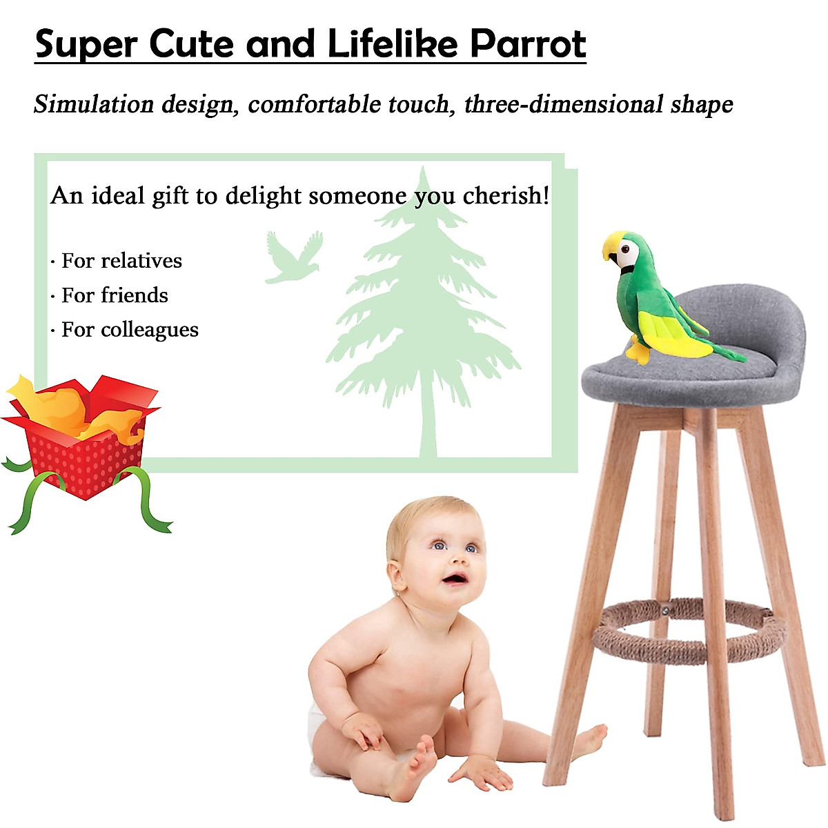 zhidiloveyou Parrot Stuffed Animal Plush Bird Stuffed Toy for Girls Boys (10.6 inch, Green)