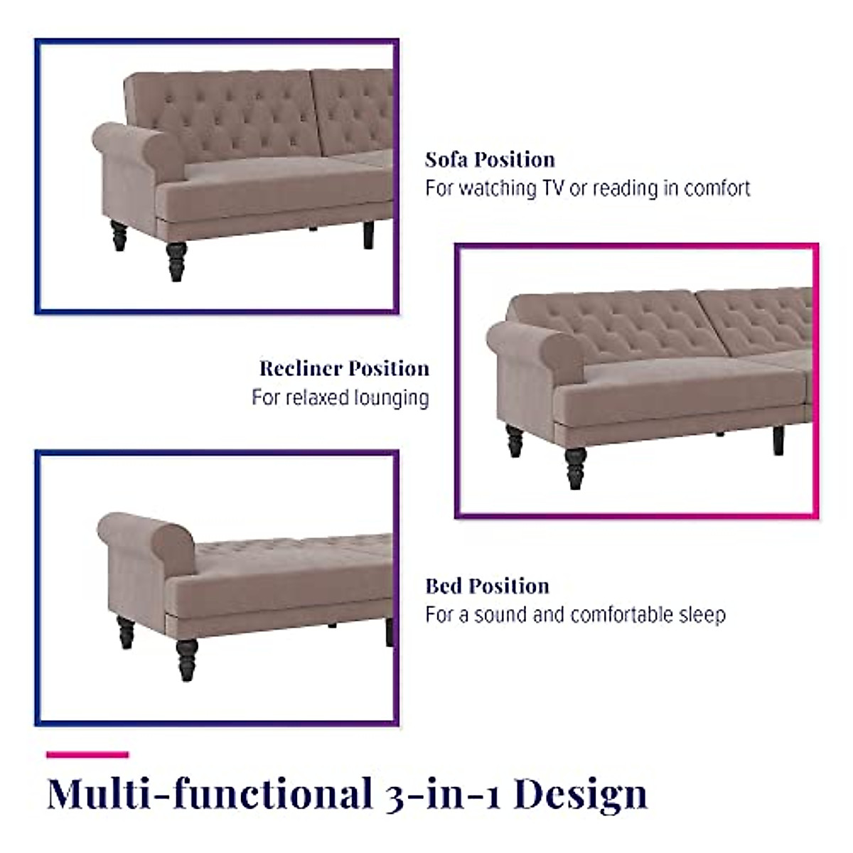 Novogratz Cassidy Upholstered Futon, Blush Velvet