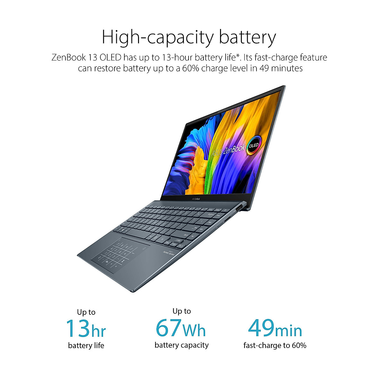 ASUS ZenBook 13 Ultra-Slim Laptop, 13.3” OLED FHD NanoEdge Bezel Display, Intel Core i7-1165G7, 16GB LPDDR4X RAM, 512GB SSD, NumberPad, Thunderbolt 4, Wi-Fi 6, Windows 10 Pro, Pine Grey, UX325EA-XS74