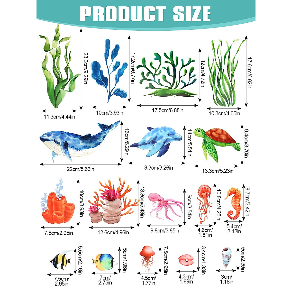 Kalolary Under The Sea Wall Decals Sea Turtle Whale Dolphin Starfish Wall Stickers 3D Coral Reef Ocean Grass Bubbles Wall Decals Wall Decoration for Wall Corner Nursery Room Children Bedroom Bathroom