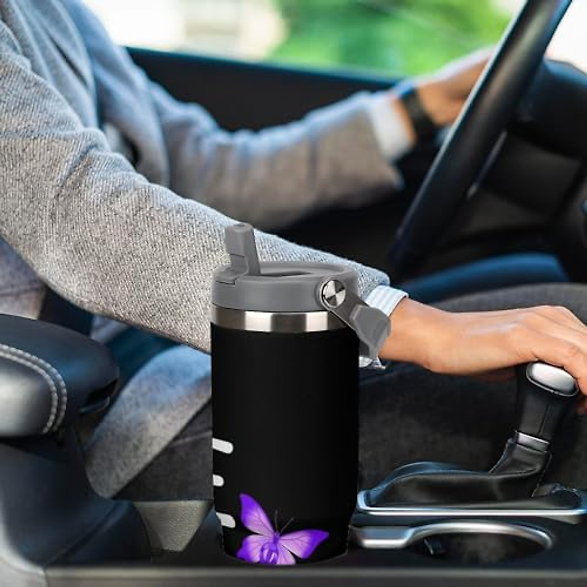 Hope for Cure Alzheimer's Awareness 30 OZ Insulated Tumblers with Handle And Straw Leakproof Vacuum Insulated Stainless Steel Water Bottle for Car Fishing Travel