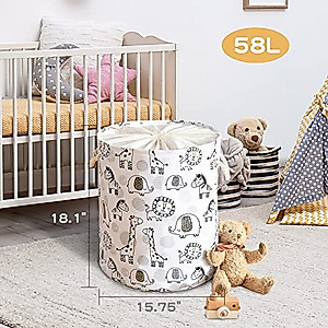 INough Extra Large Baby Hamper for Nursery, 58L Kids Laundry Basket Baby Room Decor, Waterproof Canvas Clothes Hamper Toy Box for Boys Laundry Hamper Foldable Toy Storage Basket with Handles