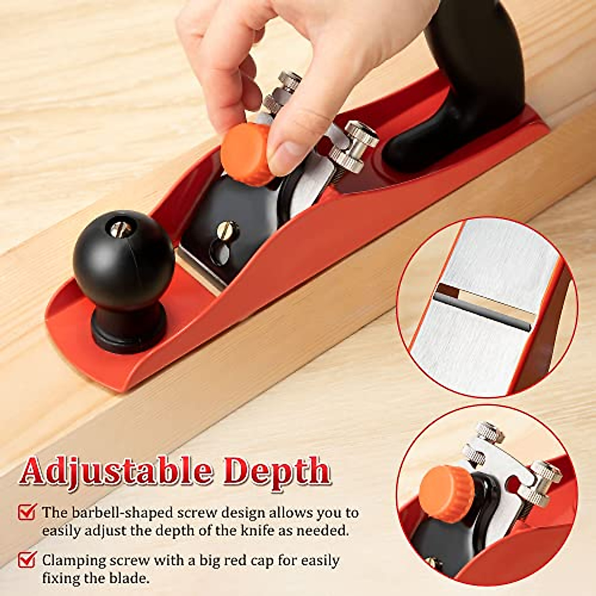 Dreyoo No.4 Adjustable Hand Planer with 2 Inch Replacement Blade, Wood Planer for Woodworking, Smoothing Bench Plane Jointer Plane for DIY Door Installation