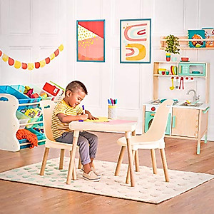 B. BX1865C1Z Spaces Set – 1 Craft Table & 2 Chairs – Natural Wooden Legs – Furniture for Kids – Ivory – 3 Years