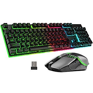 Gaming Wireless Keyboard and Mouse Combo Metal Surface Rechanrgeable Big Battery 2800mah Mechanical Feel LED Backlit Compatible with Xbox one PS5 Laptop Computer Gamer(2.4g)