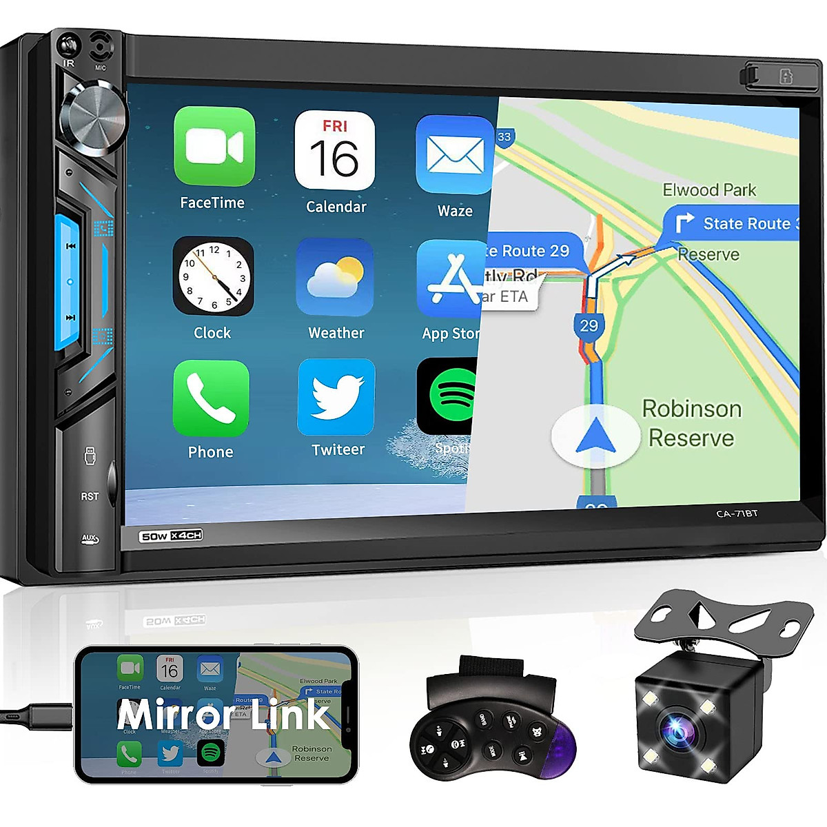 Double Din Bluetooth Car Stereo: 7 Inch LCD Touchscreen Car Audio Receiver - Mirrorlink MP5 Car Radio with AM FM RBDS Backup Camera USB SD AUX Subwoofer Phone Charge