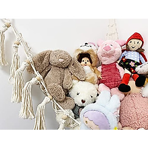 Stuffed Animal Hammock Macrame - Toy Hammock for Stuffed Animals - Stuff Animal Organizer Corner Storage Hanging Fringe - Stuffed Animal Display Holder Net Tassels for Nursery Décor, White (TH-003)