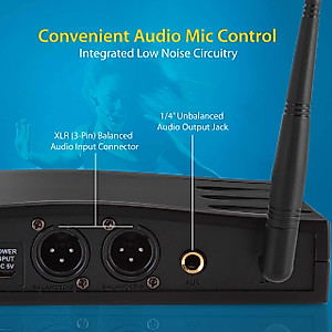 Pyle Compact UHF Wireless Microphone System-Pro Portable Dual Channel Desktop Digital Set w/ 2 Belt-Pack Transmitter, Receiver, 2 Headset, Lavalier Mics, XLR, for Home, PA (PDWM2958B.5)