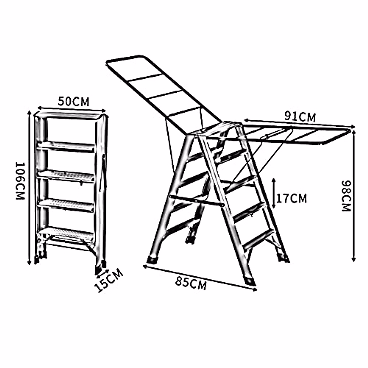 GRRICEPL Aluminum Alloy Clothes Drying Hanger Collapsible Clothes Drying Rack, Indoor Balcony Home Baby Clothes Drying Quilt Hanger for Easy Storage, No Assembly Needed (Color : B-50X15X80CM)