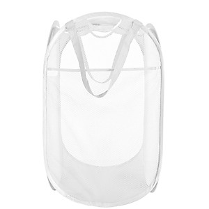 Smart Design Deluxe Mesh Pop Up Square Laundry Hamper w/ Side Pocket & Handles - VentilAir Fabric Collapsible Design - for Clothes & Laundry - Home - (Holds 2 Loads) (14 x 23 Inch) [White]