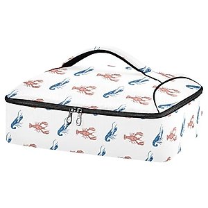 Kcldeci Insulated Thermal Food Carrier Insulated Casserole Carrier for Hot or Cold Food,Pink Lobsters Marching Insulated Tote Bag for Potluck Cookouts Parties Picnic,Lasagna Lugger
