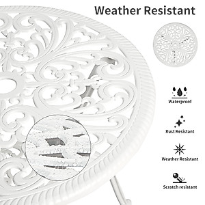 HOMEFUN Bistro Table and Chairs Set of 2 Outdoor -3 Piece Outdoor Patio Set, Butterfly Pattern Cast Aluminum Patio Bistro Set for Garden Balcony, Durable Rust All - Weather Resistance (White)