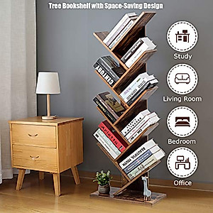 Tangkula 55-Inch Tree Bookshelf, 9-Shelf Free Standing Tree Bookcase, Bookshelves for Home Living Room Office Children’s Room, Display Stand for CDs/Albums/Books, w/Anti-toppling Device (Rustic Brown)