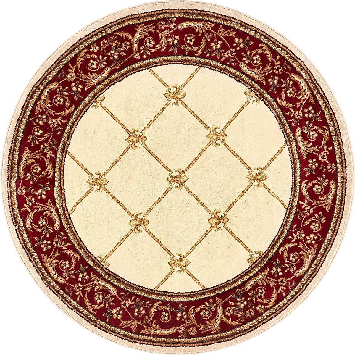 Patrician Trellis Red French European Formal Traditional 8 Round (7'10" Round) Area Rug Easy to Clean Modern Contemporary Floral Thick Soft Plush Living Dining Room Rug